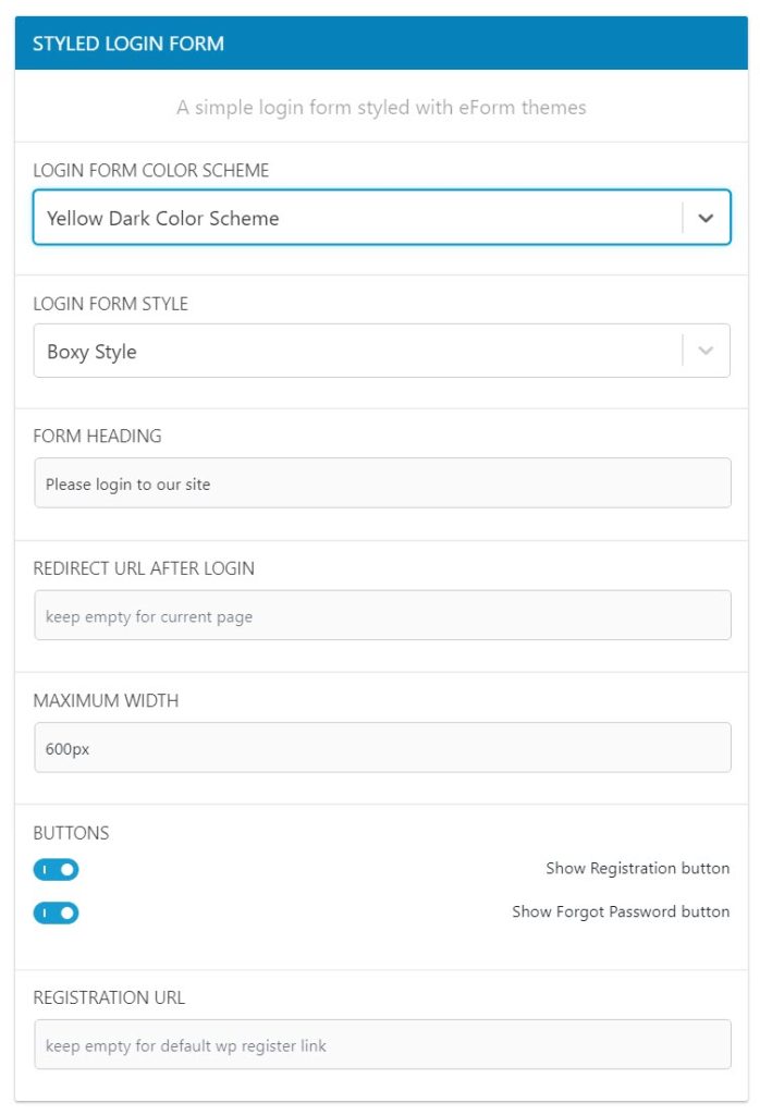 login-form-block-settings - eForm